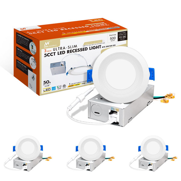 MW LIGHTING 3 Inch Canless 5 Selectable Color Temperature Baffle Round LED Ultra-Slim Downlight ...